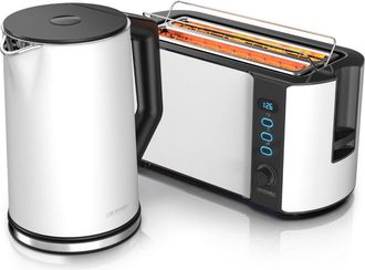 Arendo Arendo - Fr&uuml;hst&uuml;cksset, 1,5L Wasserkocher, Langschlitz Toaster 4-Scheiben, Wei&szlig;