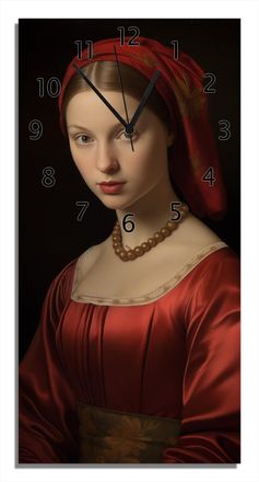 Wallario Design-Wanduhr, Acrylglasuhr Größe 30 x 60 cm, Schwarze Zeiger, Motiv Dame in Rot