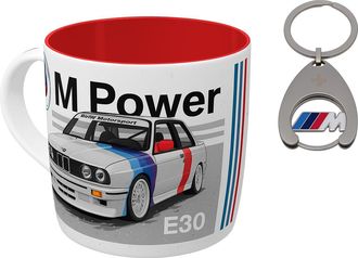 BMW M Power E30 Tasse Retro Kaffeebecher 330ml - Hochwertige Keramiktasse für Oldtimer Fans & Motorsport Liebhaber - Spülmaschinenfest + Gratis M Einkaufs