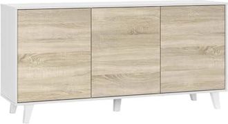 Dmora Anrichte Arvada, Modernes Sideboard mit 3 Türen und Einlegeböden, Küchenbuffet, Wohnzimmer-Design-Buffet, cm 154x40h75, Glänzend weiß und Weiß