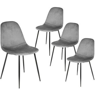 Altobuy ALESSIA - Lot de 4 Chaises Velours C&ocirc;tel&eacute; Gris Fonc&eacute;