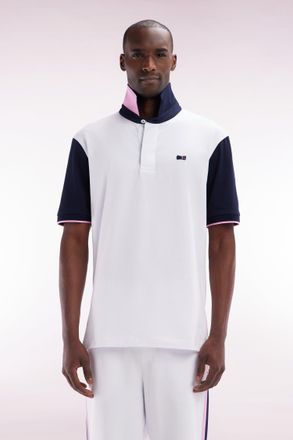 Eden Park Maillot À Manches Courtes En Coton Blanc Col Bicolore Coupe Décontractée