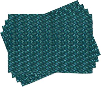 Abakuhaus Tropisch Platzmatten 8 St&uuml;ck, Aqua Color Line Kunst Exotische Ginkgo-Bl&auml;tter wiederholendes Muster, Waschbare Stoff Esszimmer K&uuml;che Tischdekorations, 