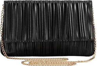 Babeyond Pochette pour femme - Sacs de soir&eacute;e &eacute;l&eacute;gants - Sacs &agrave; main de f&ecirc;te - Pochette &agrave; rabat pliss&eacute;e avec cha&icirc;ne pour bal, mariage et f&ecirc;te, Noir