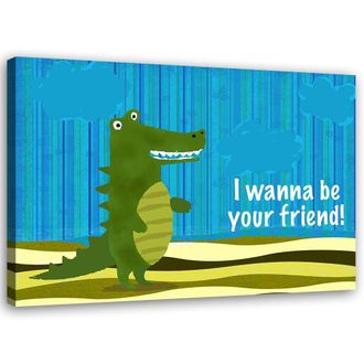 Feeby Vlies Leinwandbild Zeichentrickfilm Tiere Zeichentrickfilm Für Kinder 90x60 cm Druckbild Wandbild Wanddekoration Deko Wand Aesthetic Freund Krokodil B