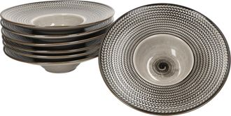 Mäser Prospero 6er Set Pastateller I Ø 26cm, 180ml I braune Porzellan-Teller mit Relief für 6 Personen I tiefer Essteller für Suppe, Salat & Co. I Nudel-Tel