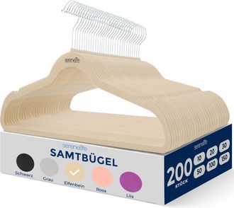 SereneLife Kleiderbügel, 200 Stück- Kleiderbügel Samt, Hangers- Rutschfest, dünn & Platzsparend, 360° drehbarer Haken, 0,61cm dick, 44,45cm lang, für Blusen, Hem
