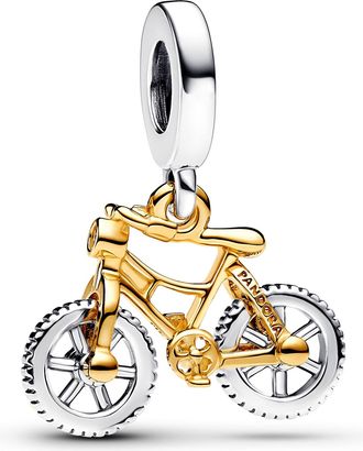 Pandora Moments Bicolor Fahrrad mit Drehenden R&auml;dern Charm-Anh&auml;nger aus Sterling Silber mit vergoldeter Metalllegierung und Zorkonia, Kompatibel Moments Armb&auml;