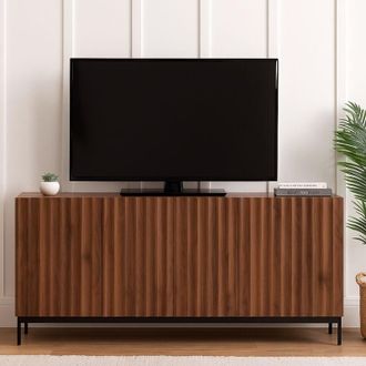 Urban Meuble Meuble TV effet grain de bois marron au design ondulé 3D 150x40x80cm