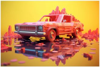 Wallario K&uuml;chenr&uuml;ckwand aus Glas 90 x 60 cm, Motiv: Pixelauto | Spritzschutz abwischbar & pflegeleicht