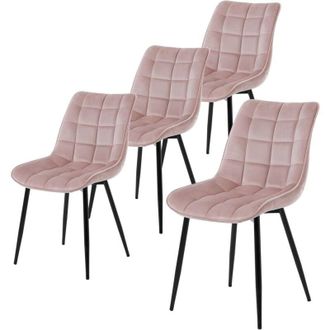Woltu Lot de 4 Chaises de salle &agrave; manger WOLTU, Chaise de cuisine scandinaves en velours, Pieds en m&eacute;tal, Rose