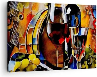 Arttor Bilder auf Leinwand Wein Abstraktion Leinwandbild mit Rahmen 70x50cm Wandbilder Dekoration Wohnzimmer Schlafzimmer Küche Deko Klein Wanddeko Bild Wand