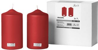 Fink 2er Set Stumpenkerzen rot metallic - aus Paraffin - Brenndauer je ca 80 Stunden - Adventskerze Kerze Adventskranz &Oslash; 8 H&ouml;he 15 cm