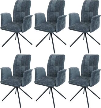 Hhg 6er-Set Esszimmerstuhl 433, drehbar Armlehne Auto-Return, Stoff/Textil Chenille (340g/m&sup2;) &Ouml;ko-Tex blau-gr&uuml;n