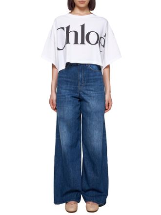 Chlo&eacute; Womens Wide-Leg Denim Jeans Blue Cotton