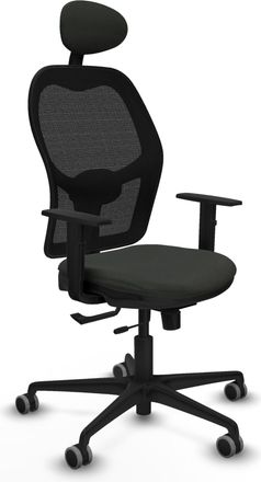 Piqueras y Crespo Schwarzer Drehstuhl mit 1D-Armen, h&ouml;henverstellbarer Lendenwirbelst&uuml;tze und festem Kopfteil, ausgestattet mit Syncro/Traslack und injiziertem Schaumst