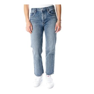 A Gold E Ripley Cropped Straight Fit Highwaist Jeans - - Jeans - Damen - Blau - W29