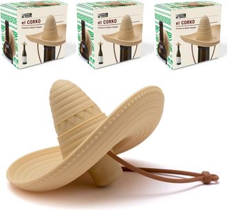 Monkey Business Elcorko Silikon-Weinstopfen mit Sombrero-Design, h&auml;lt Wein frisch, 3 St&uuml;ck