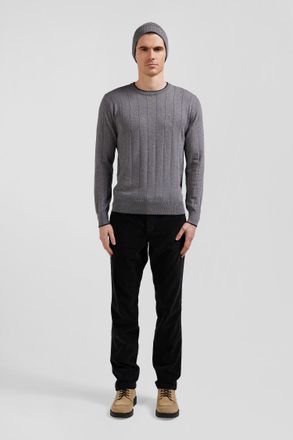 Eden Park Pull Col Rond En Coton Et Cachemire Gris Coupe Regular