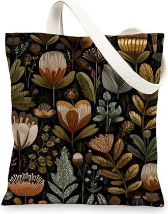 Generic Sacs fourre-tout en toile botanique, motif floral élégant, réutilisables, légers et lavables avec bandoulière pour salle de sport, extérieur, voyage, 