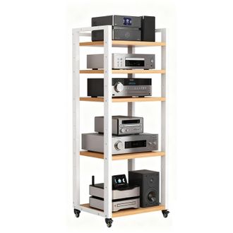 Generic HiFi Rack Plattenregal Druckerregal 5-stufige AV-Medienst&auml;nder HiFi-Regal Mit Rollen Multimedia-Rack Offenes Lagerregal F&uuml;r Home Office Kino(White3)