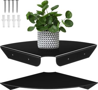 Valiclud 2 Stück Teiliges Acryl Eckregal Wandmontierter Schwimmender Duschregal Organizer Multifunktional für Badezimmer Küche und Schlafzimmer Stabile Langleb