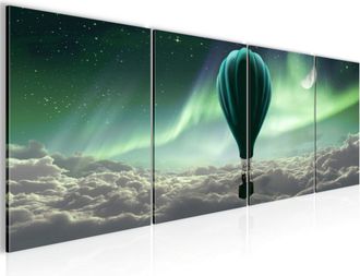 Runa Art Bilder Set 4 Teilig Polarlicht Heissluftballon Wandbilder XXL Wohnzimmer Schlafzimmer 160 x 50 cm T&uuml;rkis Grau Modern 608146a