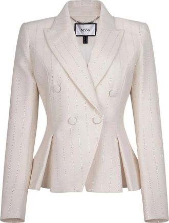 Nissa blazer rayé à boutonnière croisée - Blanc