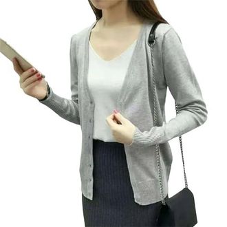 Generic Cardigan dhiver d&eacute;contract&eacute; en tricot &agrave; manches longues et col en V pour femme, Gris, 3XL