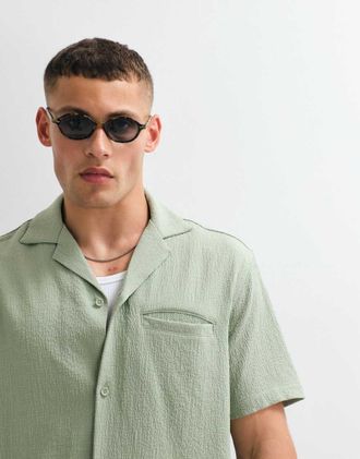 B&eacute;lier Chemise densemble en cr&eacute;pon textur&eacute; &agrave; manches courtes - Sauge-Vert