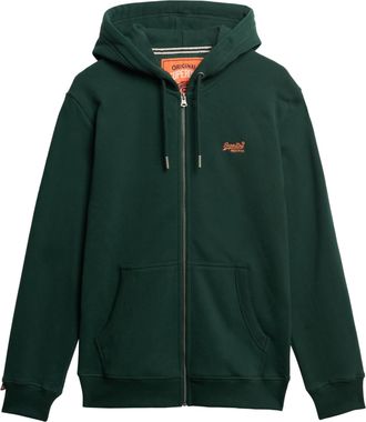 Superdry Herren Essential Logo Zip-Hoodie mit angerauter Innenseite Emaille Grün/Orange XXL