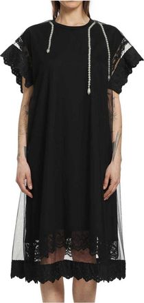 Simone Rocha Femme, Robes, Noir, Taille: 38 FR Beaded Layered Liquid Lace Trim Smock Dress