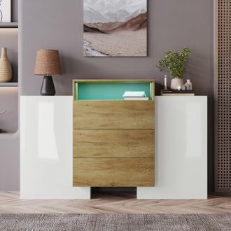 Generic Sideboard Hochglanz Wei&szlig; Holzfarbe Mit 2 T&uuml;ren 2 Regalen 3 Schubladen Und Fach Anrichte Sideboard Als K&uuml;chenschrank Wei&szlig; Buffetschrank K&uuml;che F&uuml;r Wohnz