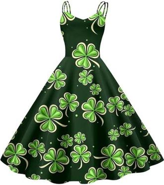 Generic Costume de l&eacute;prechaun irlandais pour femme avec tr&egrave;fle porte-bonheur irlandais pour la Saint-Patrick - Vert - Sans manches - Robe de cocktail - Pour f