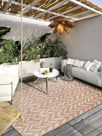 Villeroy & Boch Georgette In- & Outdoor Teppich Modern - Modernes Flachgewebe, Hoch-Tief Effekt, &Ouml;KO-TEX Wetterfest & UV-best&auml;ndig f&uuml;r Balkon, Terrasse, Garten - Natu