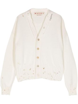 Marni cardigan en coton &agrave; effet us&eacute; - Blanc