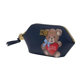 Ganni Womens Bear-Embroidered Lambskin Coin Purse Black