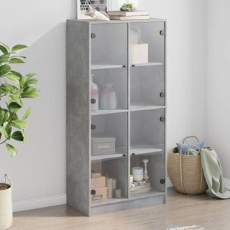 vidaXL Vidaxl - Buffet haut avec portes gris béton 68x37x142 cm bois ingénierie