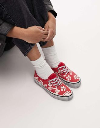 Vans Authentic - Baskets &agrave; imprim&eacute; feuilles - Rouge