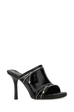 Burberry Womens Black Leather Peep Mules Sandali