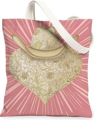 Generic Sac fourre-tout en toile motif floral et coeur vintage, sac r&eacute;utilisable, sac fourre-tout l&eacute;ger et lavable pour le voyage, p&ecirc;che, 13x15 Inch