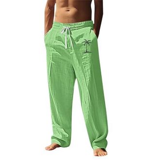 Generic Pantalon de plage pour homme l&eacute;ger et ample en lin imprim&eacute; cocotier pantalon d&eacute;contract&eacute; pantalon de vacances pantalon de vacances pantalon ample pour