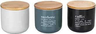 Villa D'Este Home Tivoli Set mit 3 Dosen für Salz, Zucker und Kaffee, 500 ml, aus New Bone China, Deckel aus Bambus Victionary