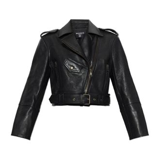 Balmain Femme, Vestes, Noir, Taille: 34 FR Veste en cuir avec ceinture