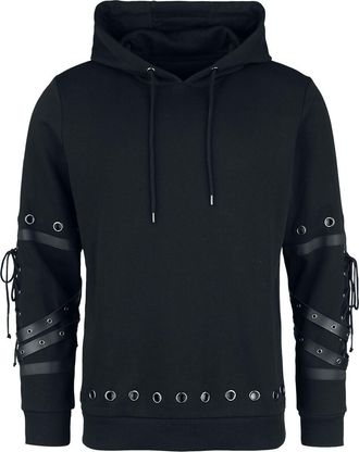 Gothicana by EMP Herren schwarzer Kapuzenpullover mit Kunstlederriemen und Lochnieten XXL