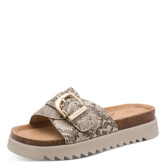 Tamaris Pantolette TAMARIS, Damen, Gr. 37, beige snake, Textil, Schlangenoptik, Schuhe Pantolette, Sommerschuh, Plateauschuh mit modischer Schnalle