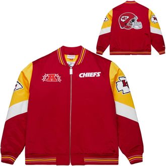 Mitchell & Ness Throw it Back Heavyweight Vintage Satin Jacke (NFL) - Kansas City Chiefs, Gr&ouml;&szlig;e 2XL, Rei&szlig;erschluss, Gestickte Logos, Herren, Frauen, Kinder, Unisex, F