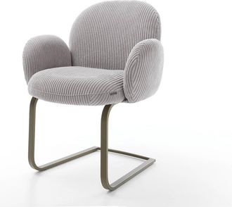 DELIFE Freischwinger Nube-Flex mit Armlehnen Cord Silbergrau Freischwinger flach Effektfinish Titan Taschenfederkern, Esszimmerst&uuml;hle