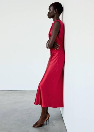 Mango Robe satin&eacute;e &eacute;paulettes rouge - Femme - XS - MANGO