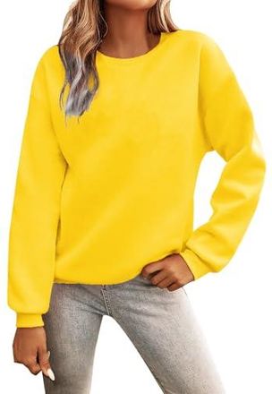 Generic Chandails en molleton pour femme - Couleur unie - Haut surdimensionn&eacute; - Col rond - Manches longues - Automne - Hiver - D&eacute;contract&eacute; - Confortable - Ten